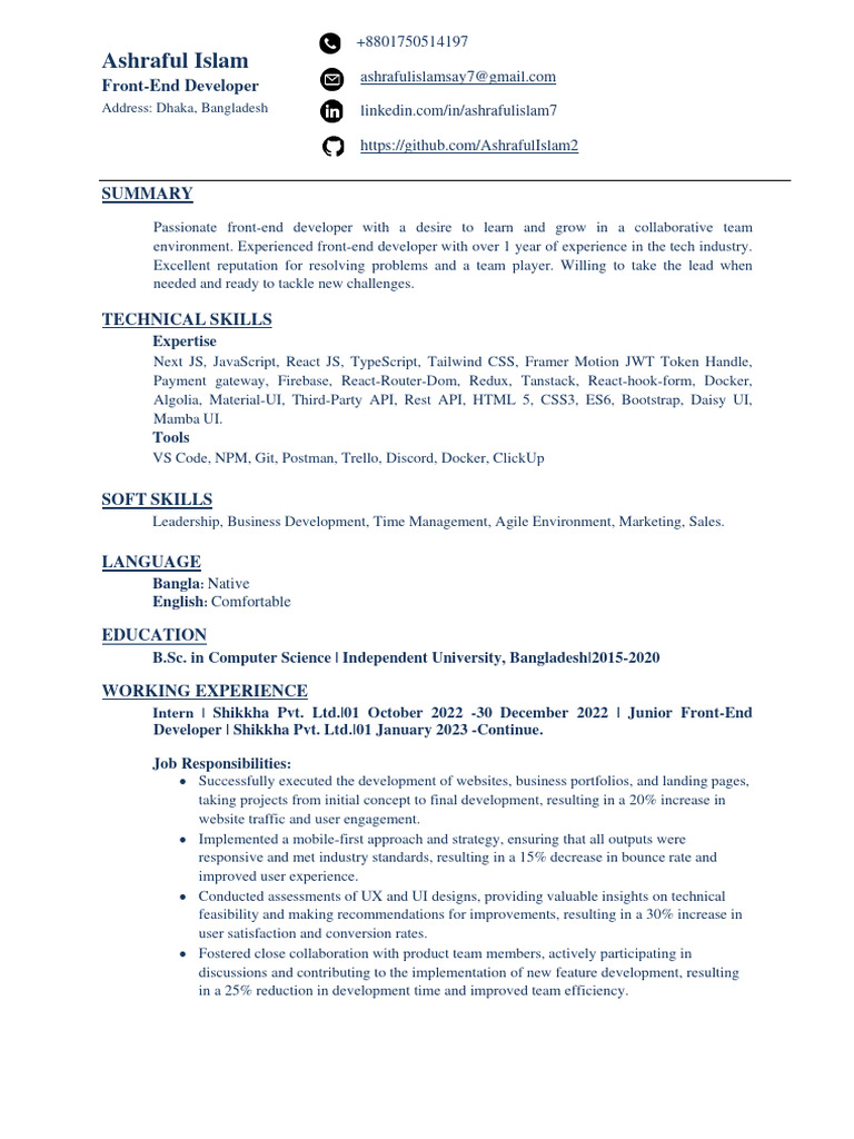 Resume of Ashraful Islam | PDF | Websites | Web Development