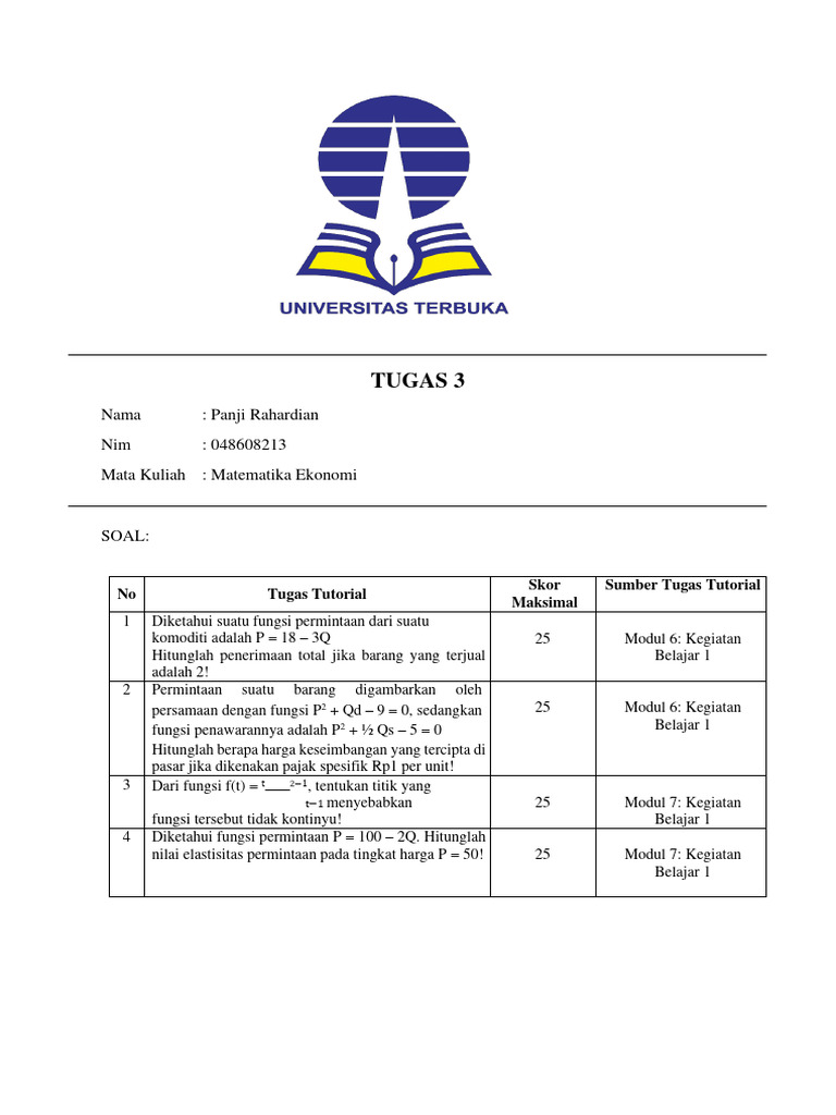TUGAS 3 Matematika | PDF