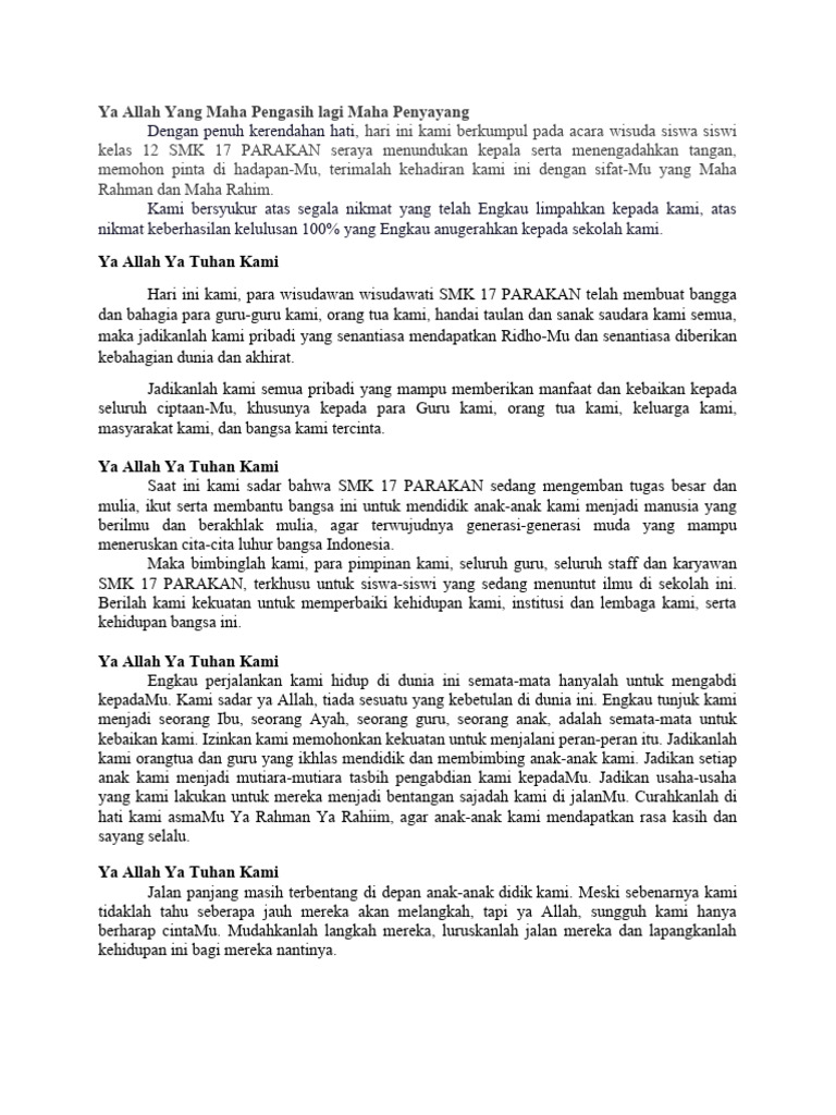 Doa Wisuda SMK 17 Parakan | PDF | Kesehatan Holistik | Agama ...