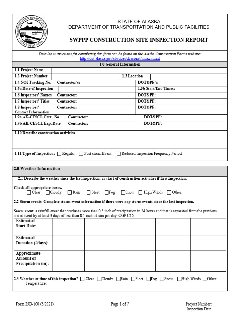 SWPPP Construction Site Inspection Report | PDF | Stormwater | Rain