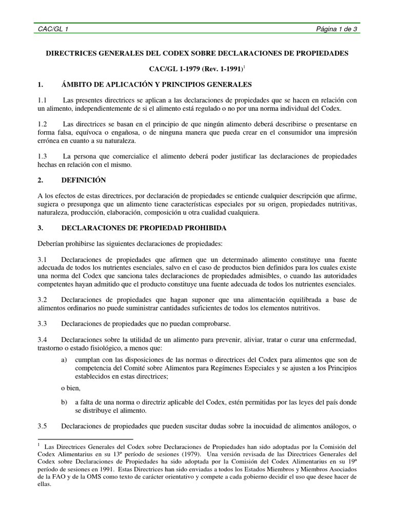 Directrices Generales Del Codex Sobre Declaraciones de Propi | PDF ...