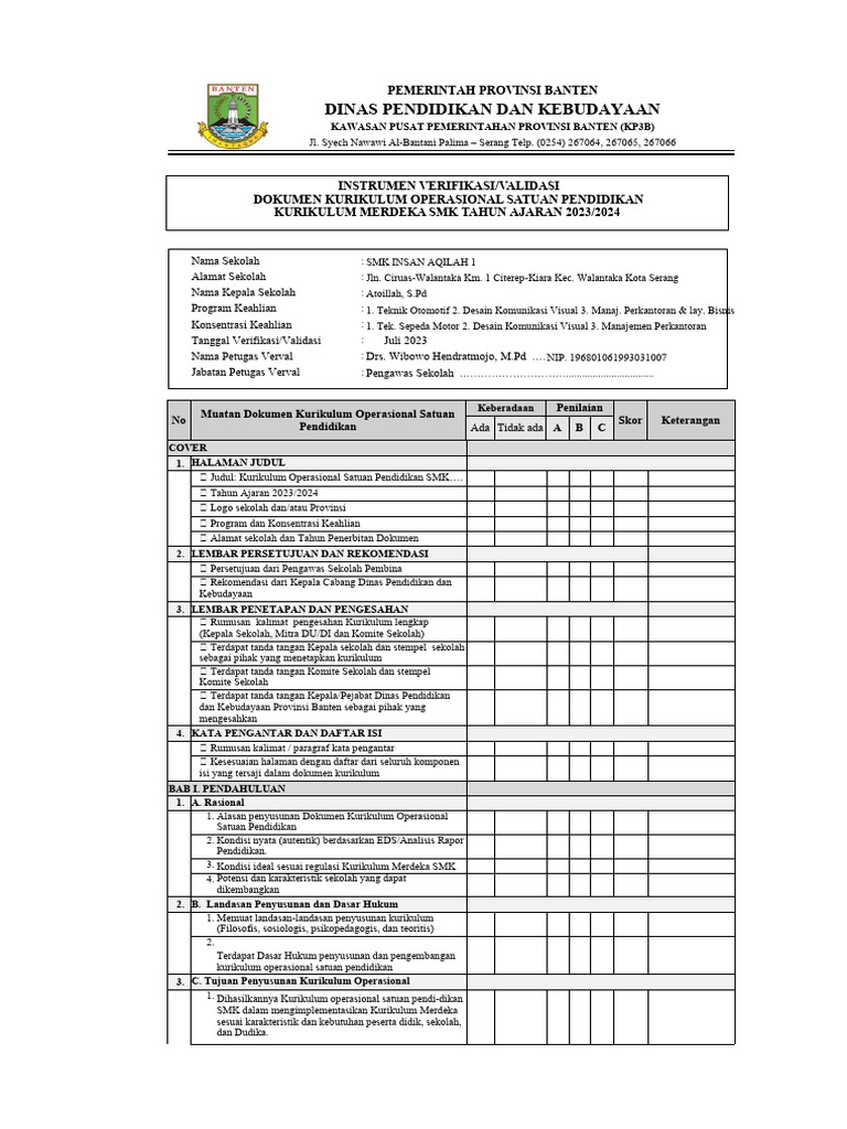 Instr. Validasi Kosp Kurmer Smk-Ta 2023-2024 | PDF