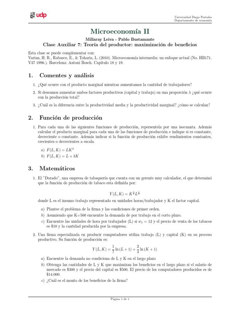 Clase Auxiliar 7 Enunciados | PDF | Función de producción | Economía Financiera