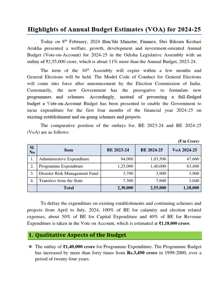11.budget 2024-25 English Highlights (VoA) | PDF | Expense | Economies