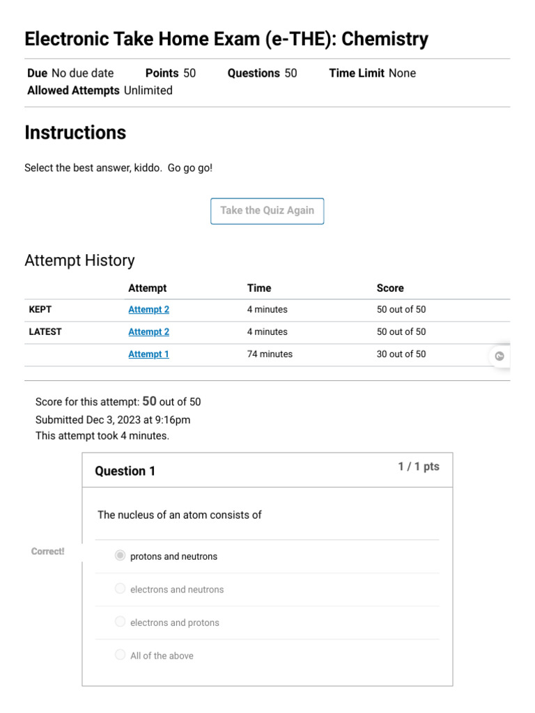 Electronic Take Home Exam (e-THE) - Chemistry - Smart EDGE Fiber To The HOME APR 2024 (F2F ...