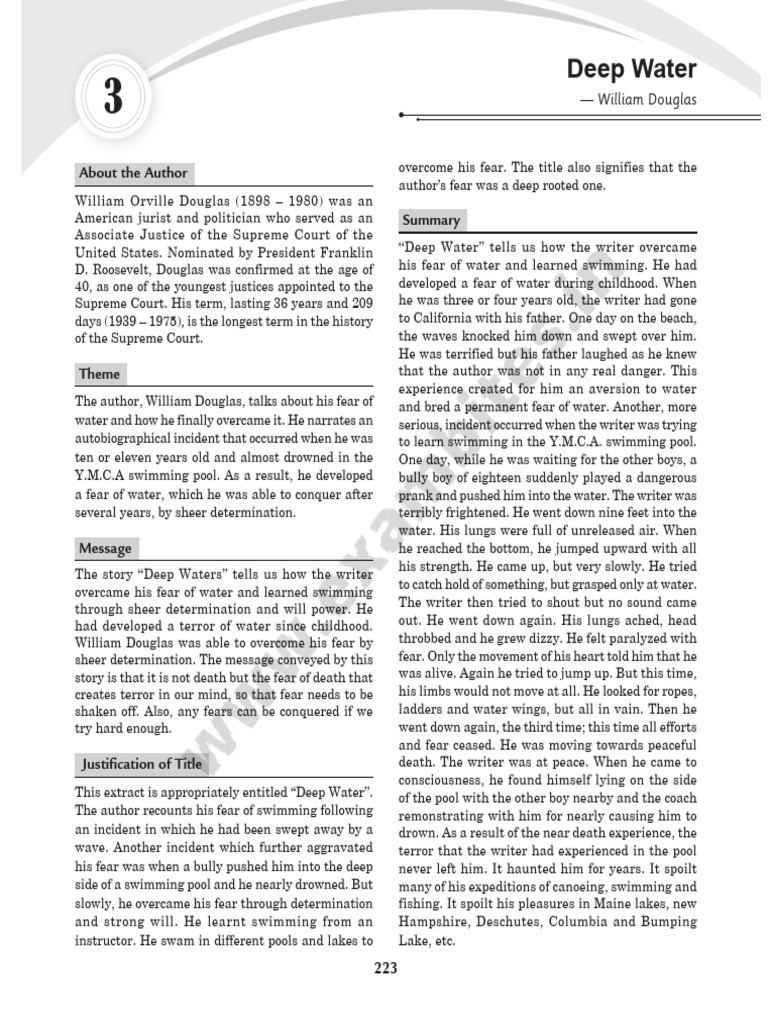 Deep Water Chapter 3 Class 12 2023 | PDF | Swimming