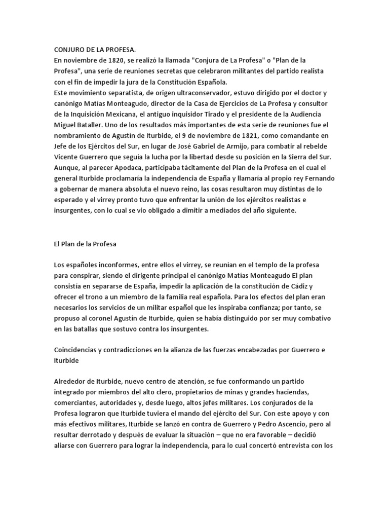 La Conjura de La Profesa en 1820 | PDF | Conflictos del segundo milenio ...