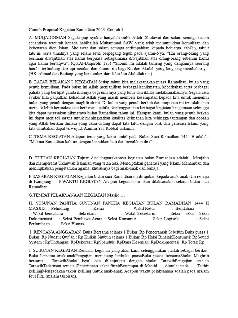 Proposal Kegiatan Ramadhan 2023 | PDF