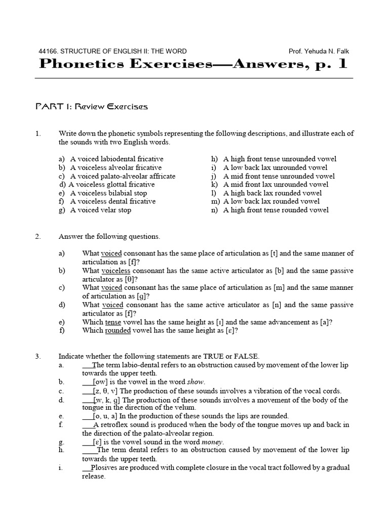 Phonetic Exercises | PDF | Phonetics | Vowel