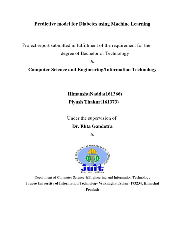 Predictive Model For Diabetes Using Machine Learning | PDF ...