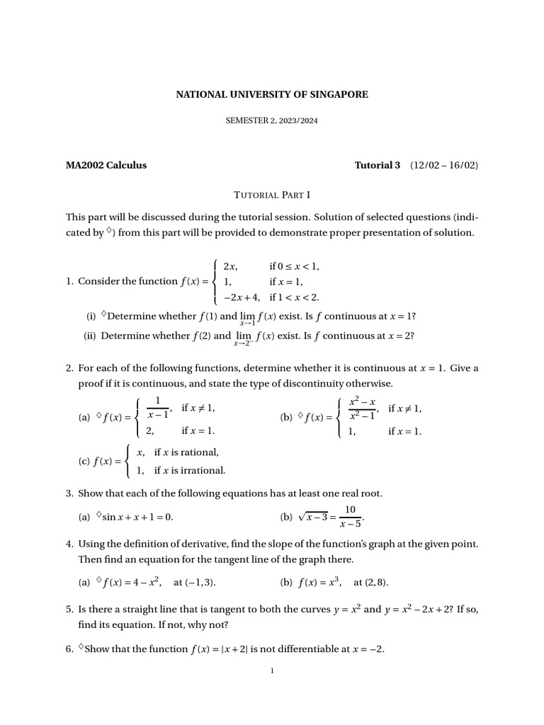 MA2002 Tutorial3 | PDF | Derivative | Tutorial