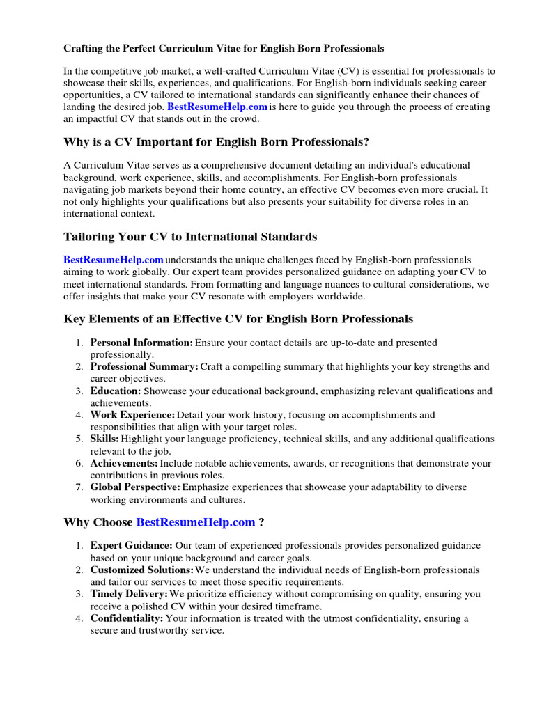 CV Guide for English Professionals | PDF | Curriculum | Résumé