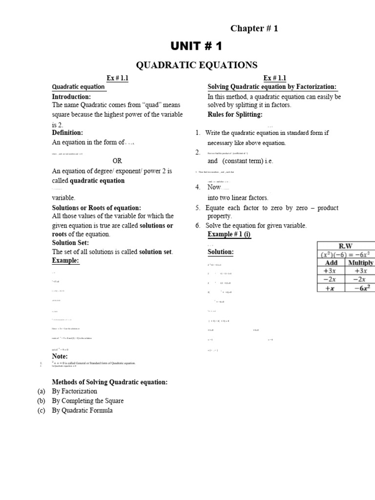 CH 1 Final 10math | PDF | Quadratic Equation | Equations