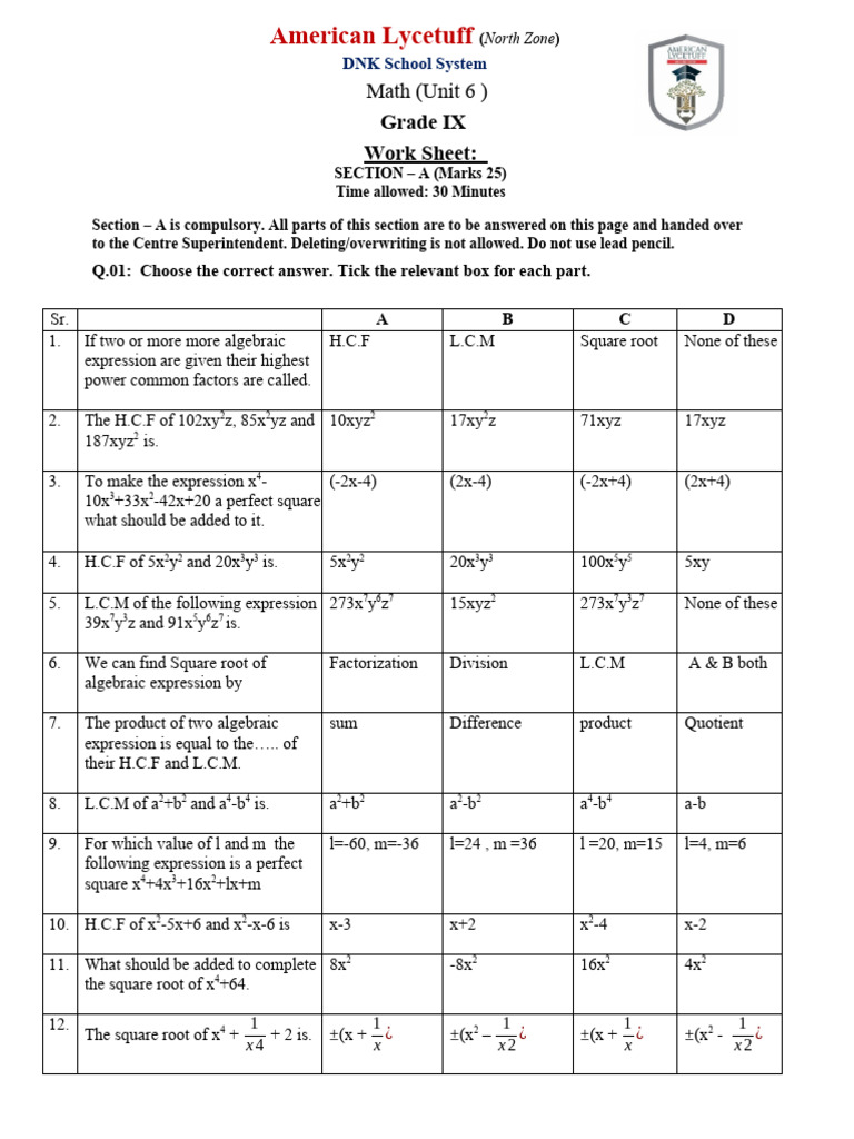 Grade Ix Unit 6 | PDF | Mathematical Concepts | Arithmetic
