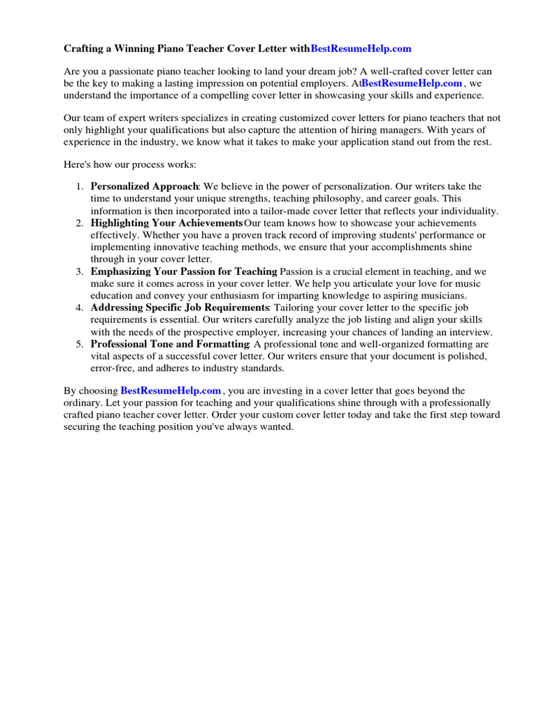 Piano Teacher Cover Letter | PDF | Teachers | Learning