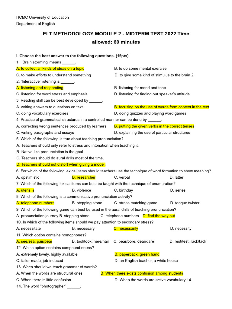 ELT2 Midterm 2023 | PDF | Learning | Vocabulary