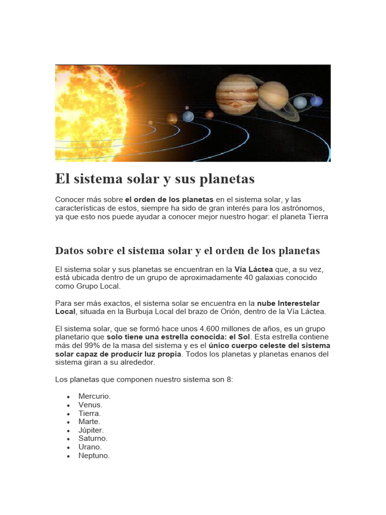 El Sistema Solar y Sus Planetas | PDF | Sistema solar | Planetas