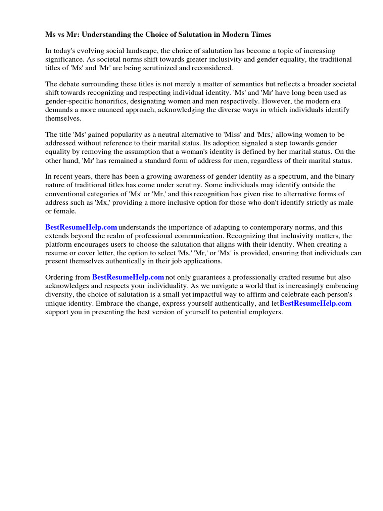 Ms Vs Mrs Cover Letter | PDF | Gender | Gender Studies