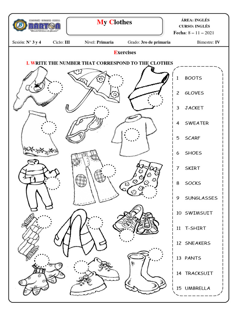 Exercise 3 My Clothes 3 Grade | PDF