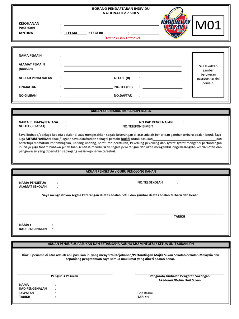 Borang Pendaftaran Ragbi MSSM | PDF