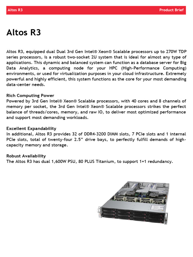 ACER Altos R3 Server Datasheet | Download Free PDF | Scalability ...