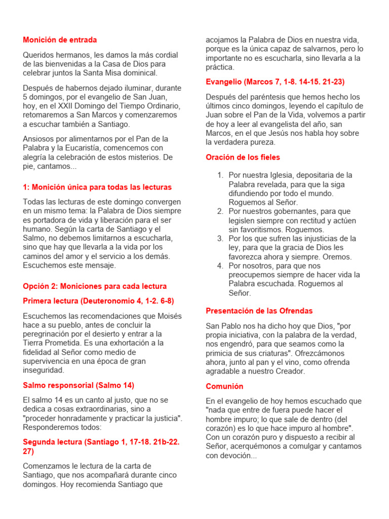 Monición de Entrada | PDF | Misa (liturgia) | Jesús