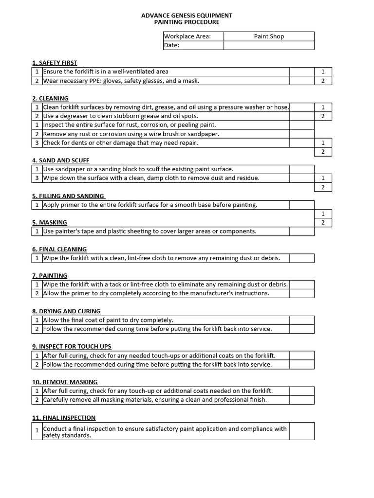 Painting - Checklist | PDF | Paint | Procedural Knowledge