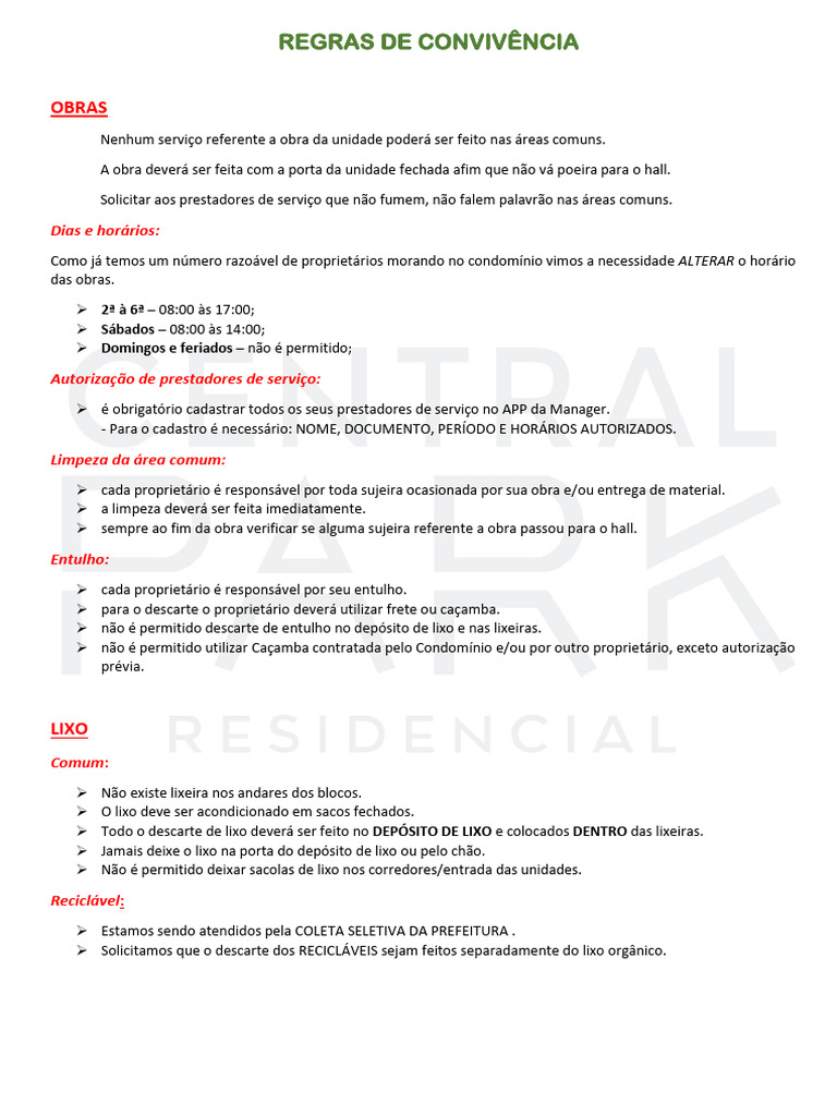 1173292500-Regras de Convivência | PDF | Desperdício | Condomínio