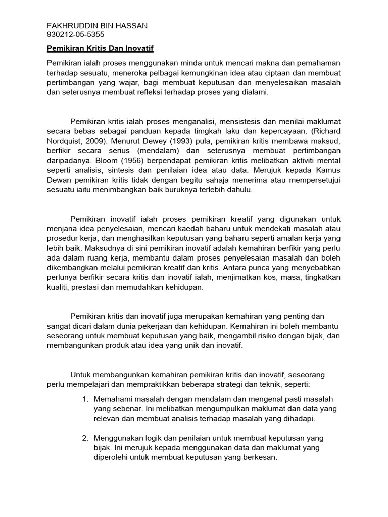 Esei Pendek Fakhruddin Bin Hassan | PDF