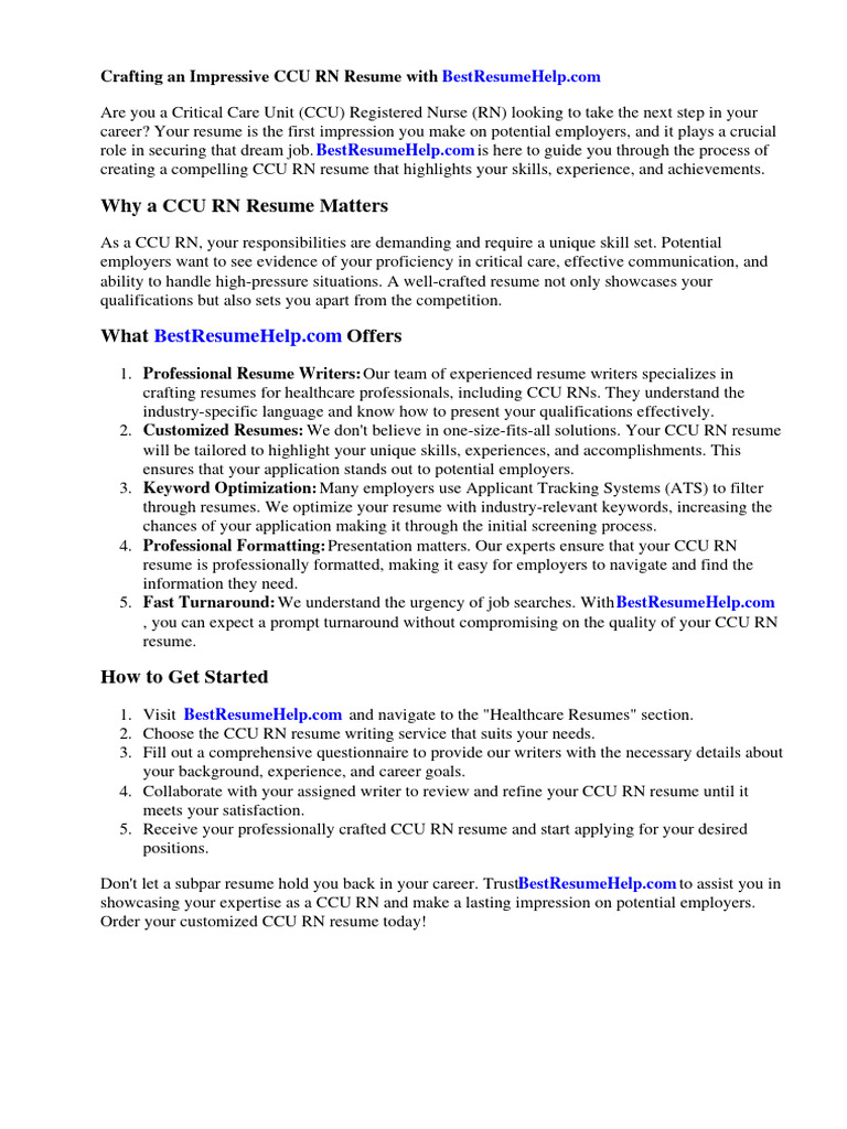 Ccu RN Resume | PDF | Nursing | Résumé