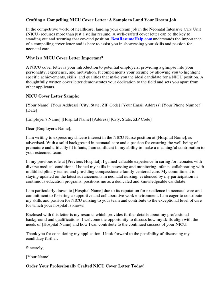 Nicu Cover Letter Sample | PDF | Neonatal Intensive Care Unit | Nursing