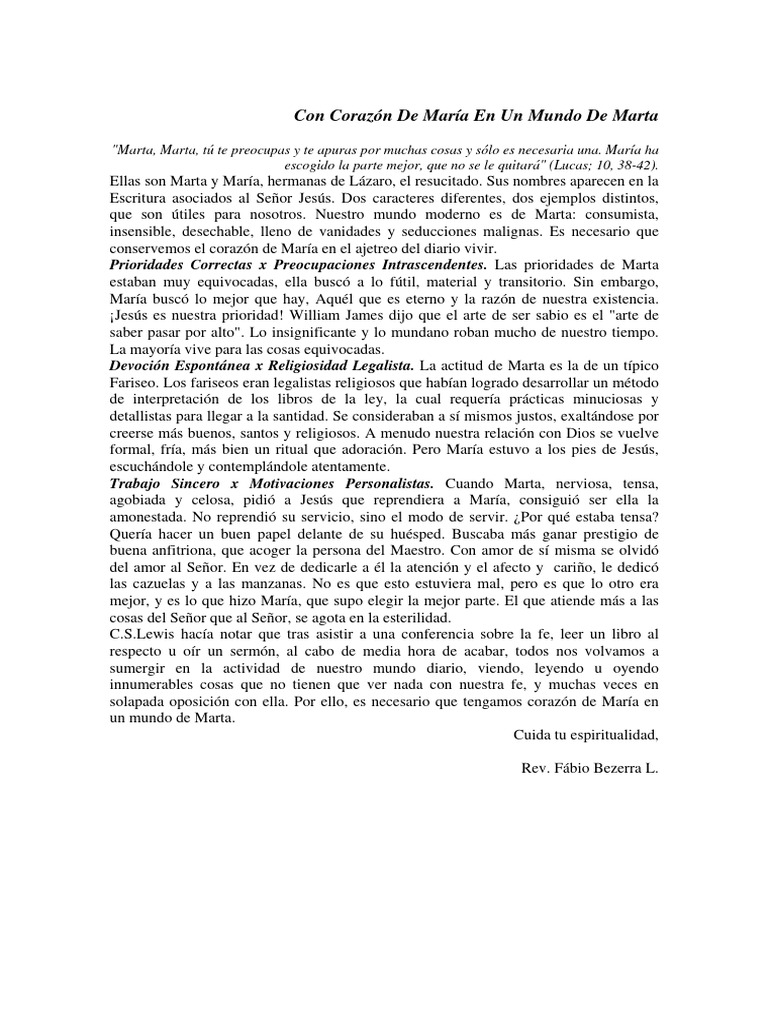 Corazón de María en un Mundo de Marta | PDF | María, madre de Jesús | Amor