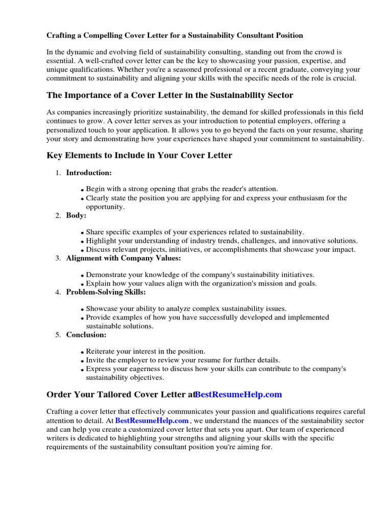 Cover Letter Sustainability Consultant | PDF | Sustainability | Consultant