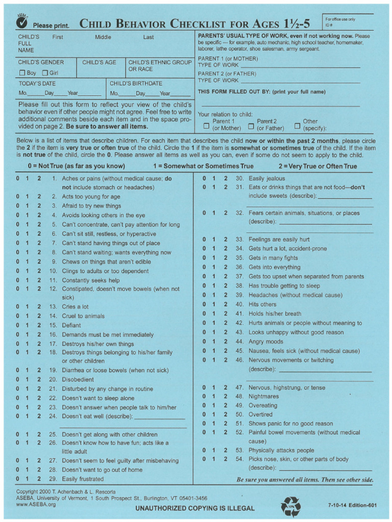 CBCL 1.5-5 Parents | PDF