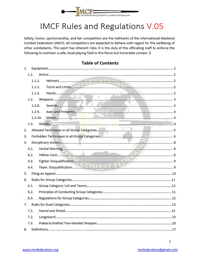 IMCF Combat Rules and Regulations | PDF | Shield
