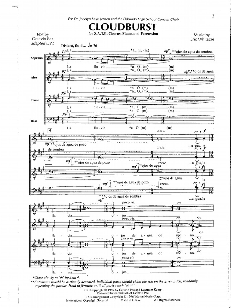 Eric Whitacre - Cloudburst | PDF