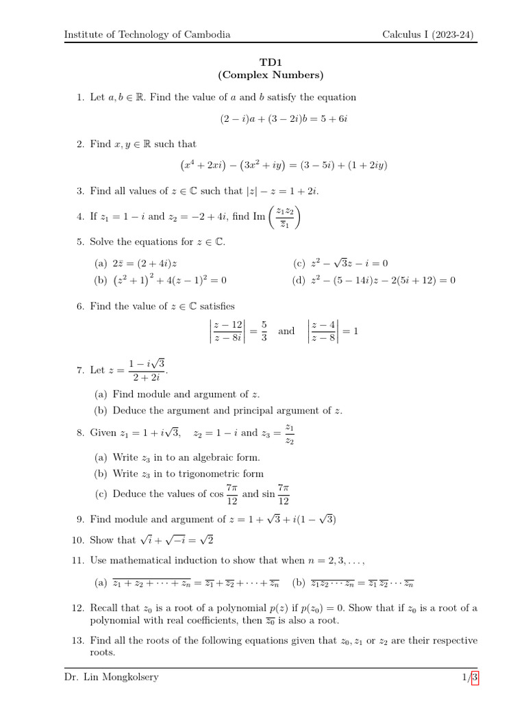 Cal1 TD1 (2023 24) | Download Free PDF | Zero Of A Function | Equations