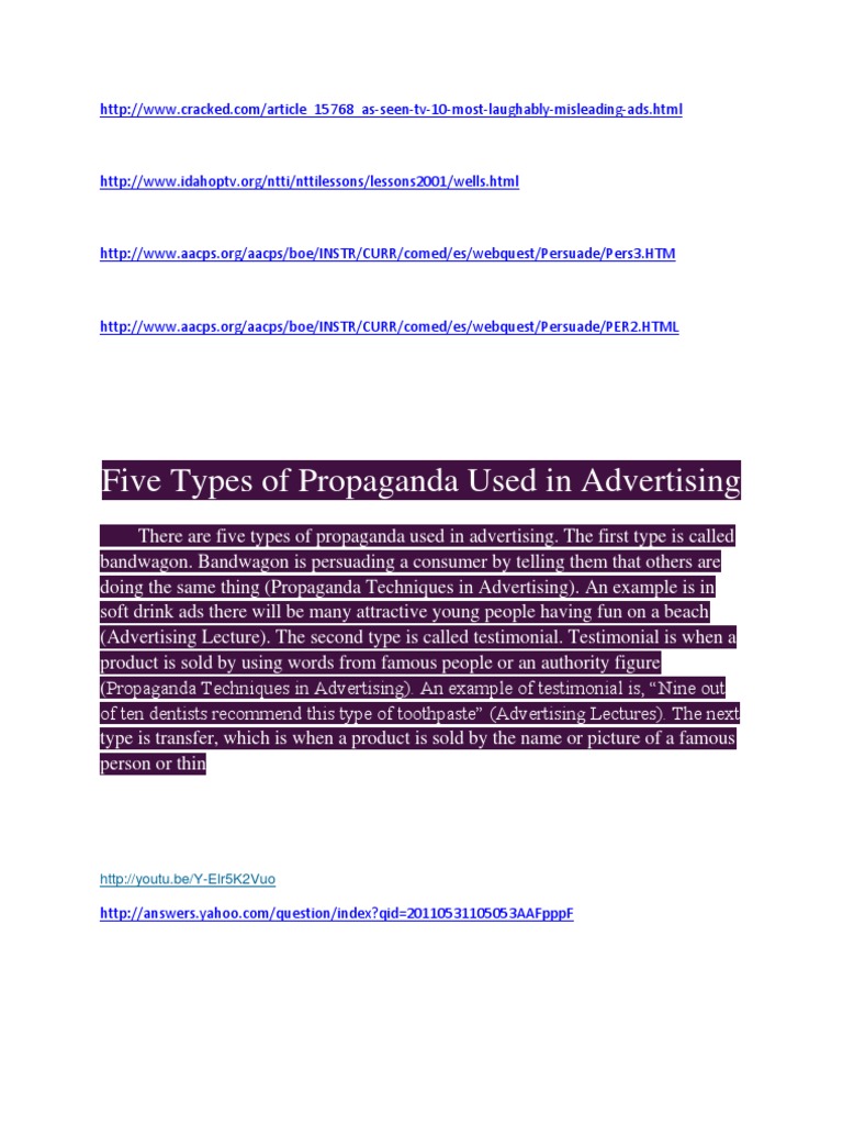 Five Types of Propaganda Used in Advertising | PDF | Propaganda ...
