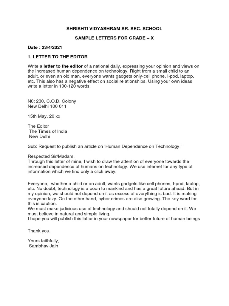 Sample Letters G - 10 (2021-22) | PDF