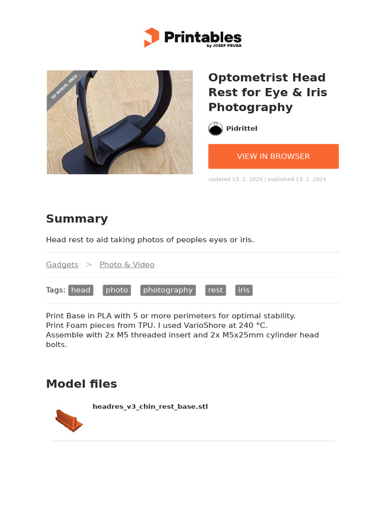Optometrist Head Rest for Iris Photography | PDF | Business