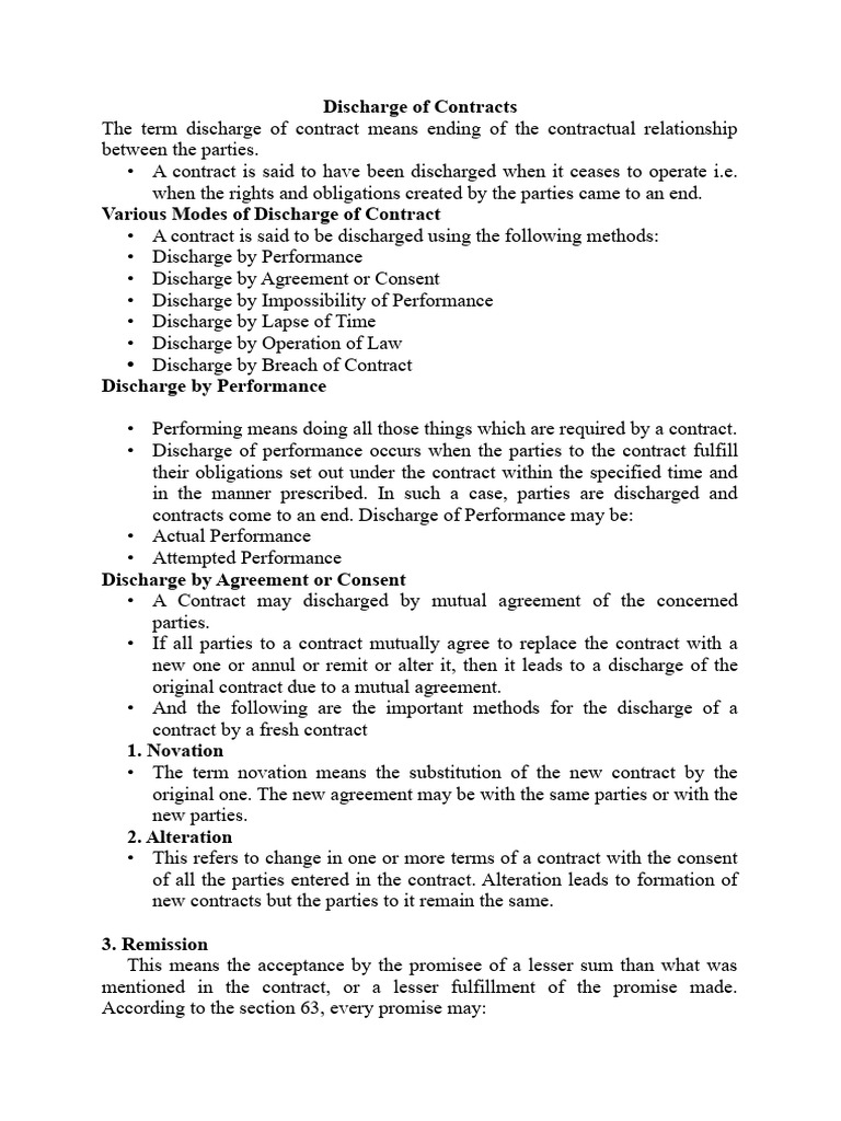 DISCHARGE OF CONTRACT-notes | PDF | Damages | Breach Of Contract