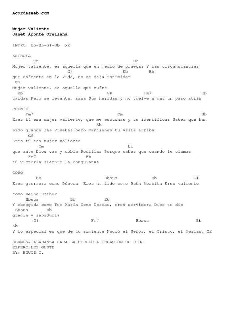 Mujer Valiente Janet Aponte Orellana Acordesweb Com | PDF
