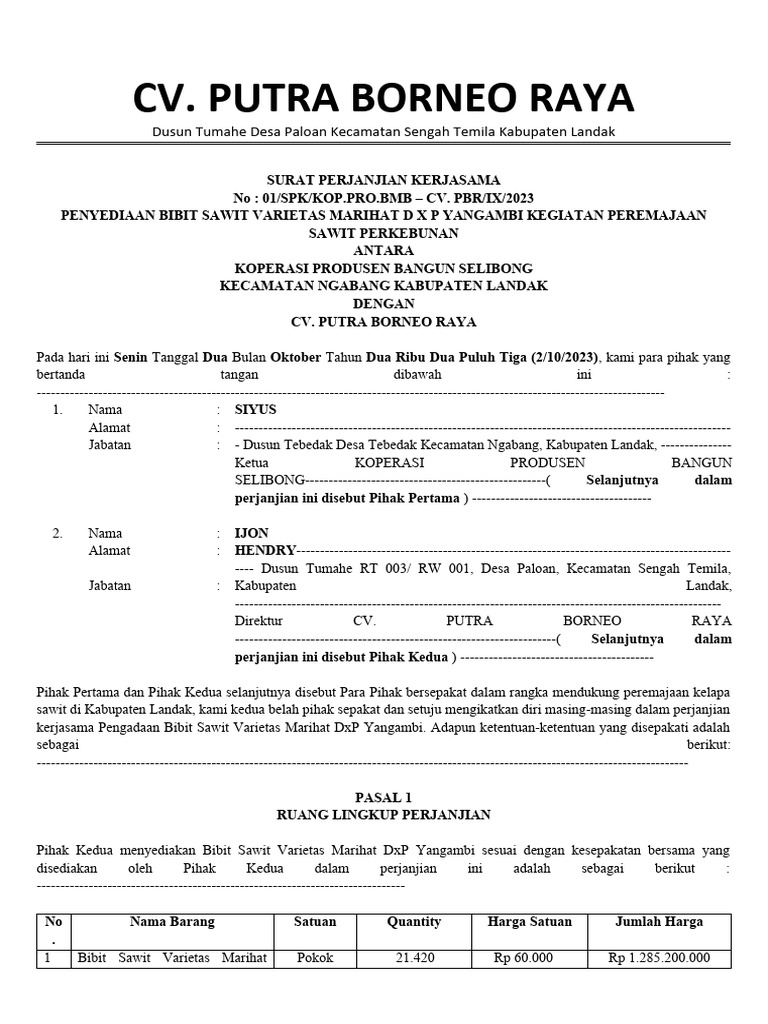 Surat Perjanjian Kerjasama | PDF | Komputer