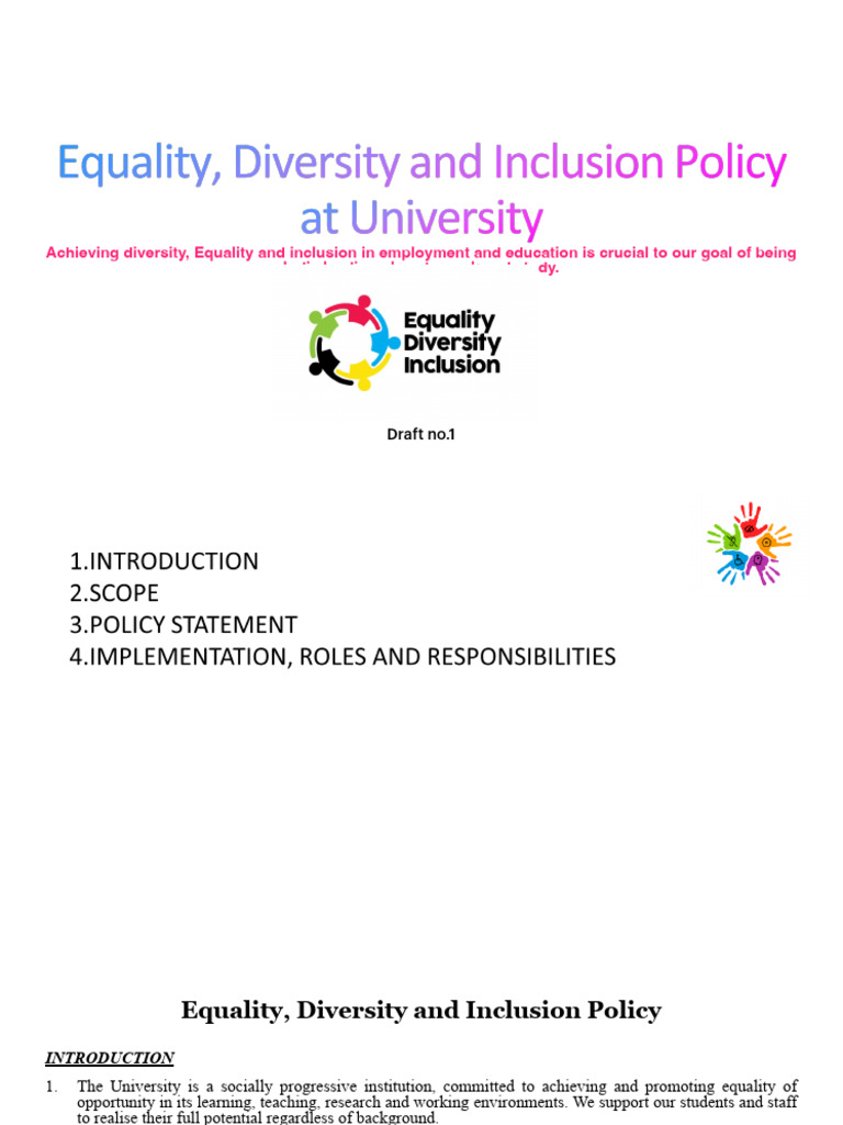 Equality, Diversity and Inclusion Policy PDF | Download Free PDF ...