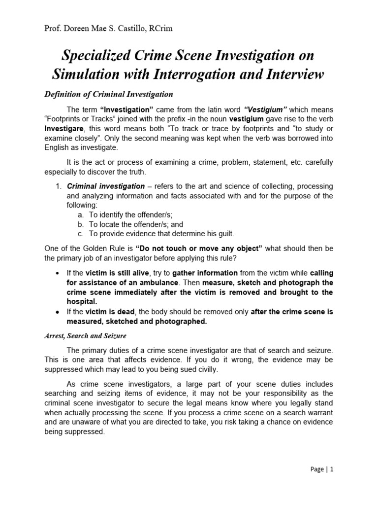 Special Crime Investigation | PDF | Search Warrant | Crime Scene Special Crime Investigation | PDF | Search Warrant | Crime Scene