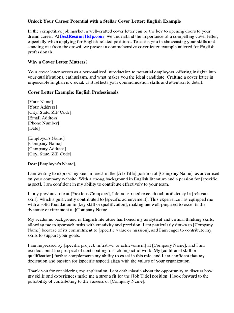 Cover Letter Example English | Download Free PDF | Résumé | Recruitment