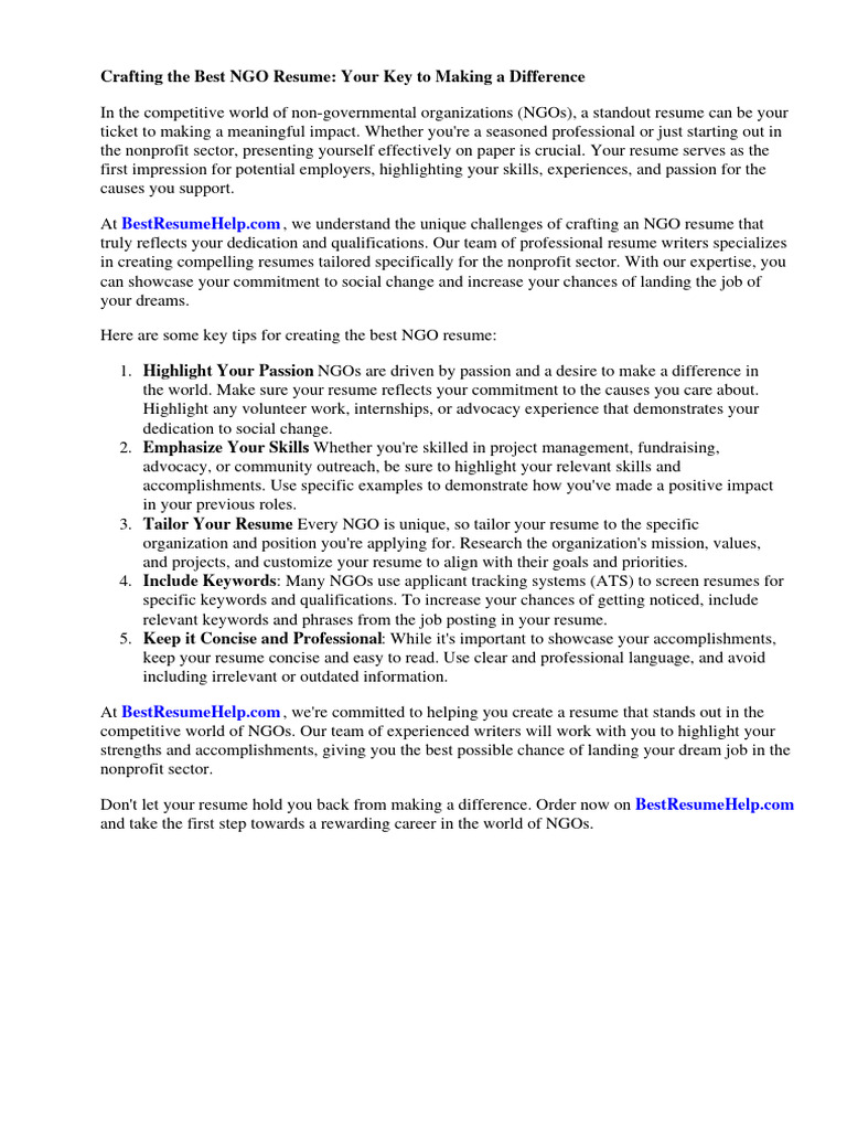 Best Resume Ngo | PDF | Résumé | Non Governmental Organization