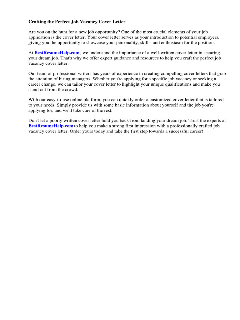 Job Vacancy Cover Letter Sample | PDF | Résumé | Employment