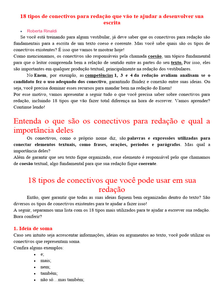 ENEM 18 Tipos de Conectivos para Redação Que Vão Te Ajudar A ...