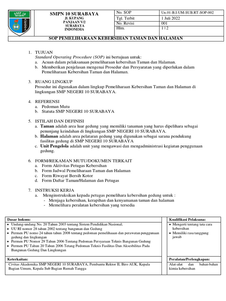 Sop Pemeliharaan Taman | PDF